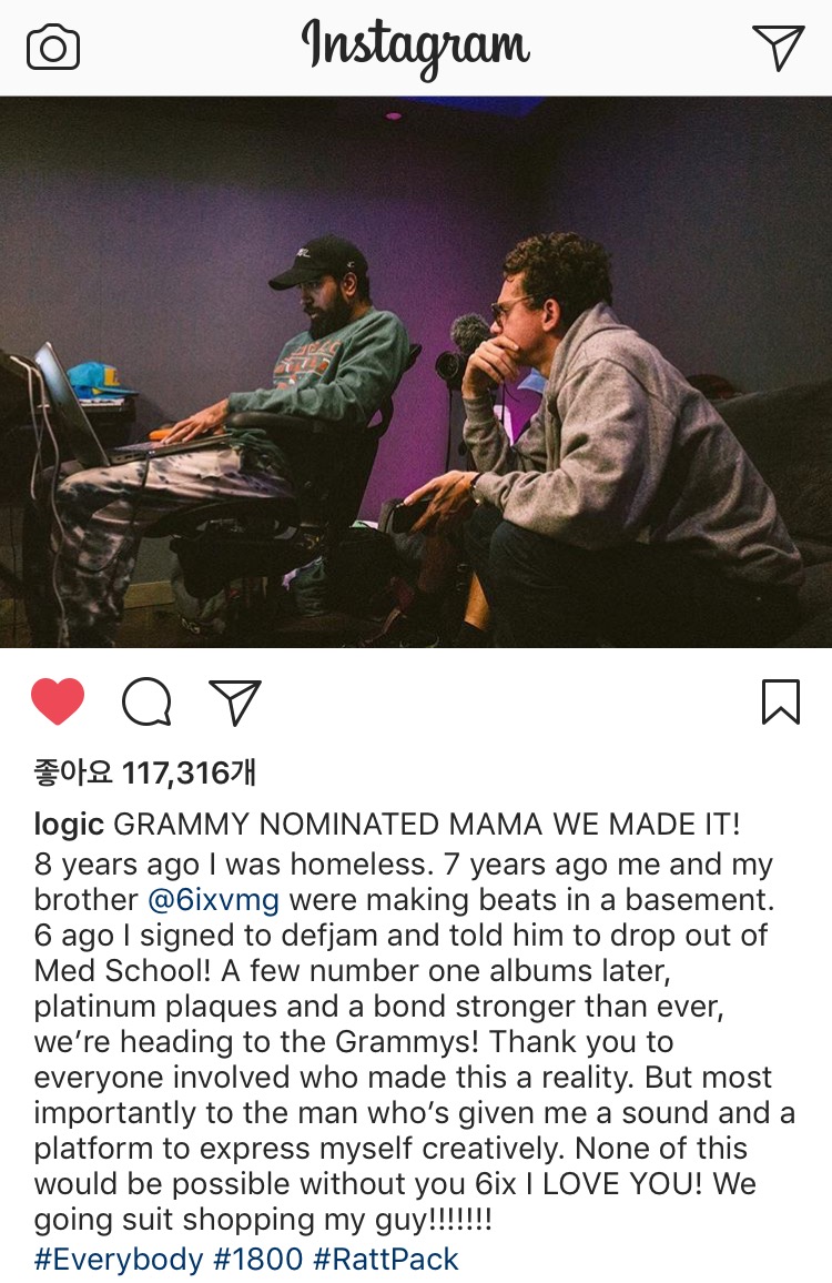 힙합엘이 - Logic의 그래미 첫 노미니 소감.insta