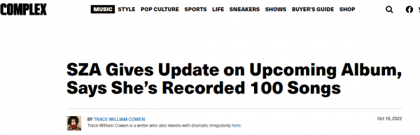 힙합엘이 - SZA, 새앨범을 위해 100곡정도를 녹음하다